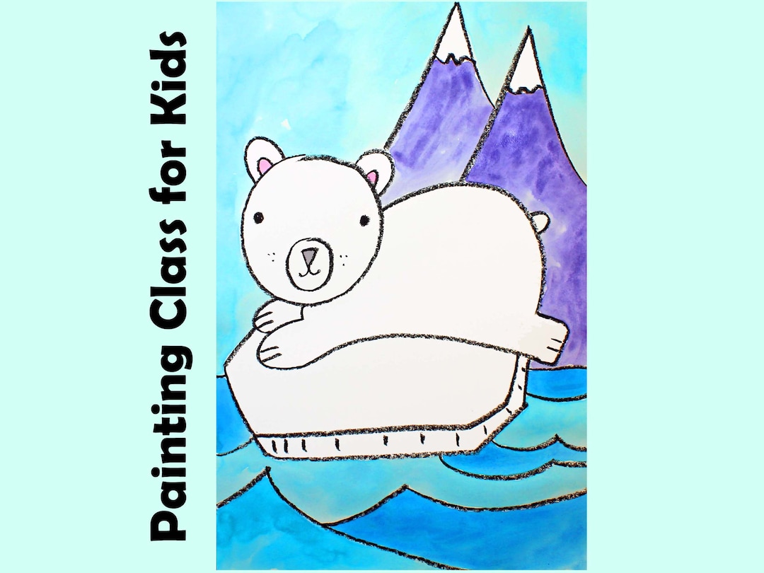 Polar Bear Art Lesson: Kids Drawing & Watercolor Tutorial (digital ...