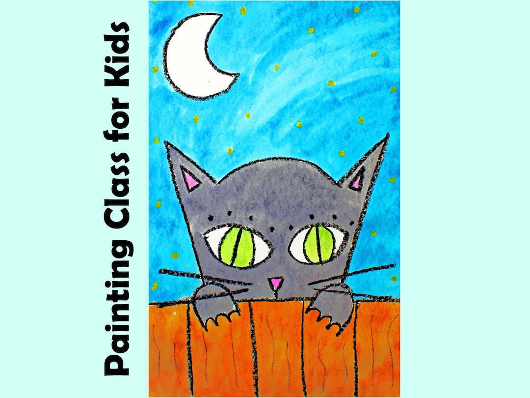 BLACK CAT for HALLOWEEN | Kid's Video Art Lesson | Drawing & Watercolor ...