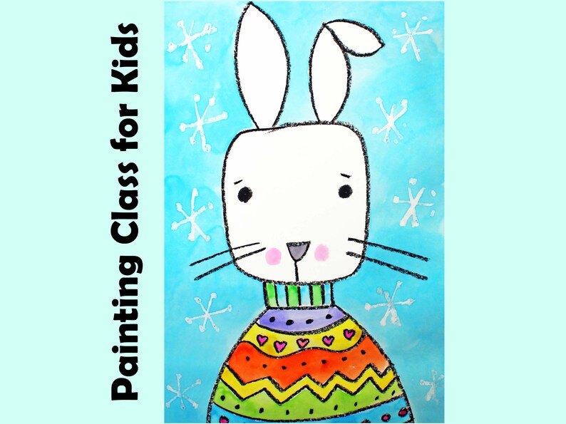 BUNNY in a COZY SWEATER Kids Art Lesson Easy Step-by-step Drawing and ...