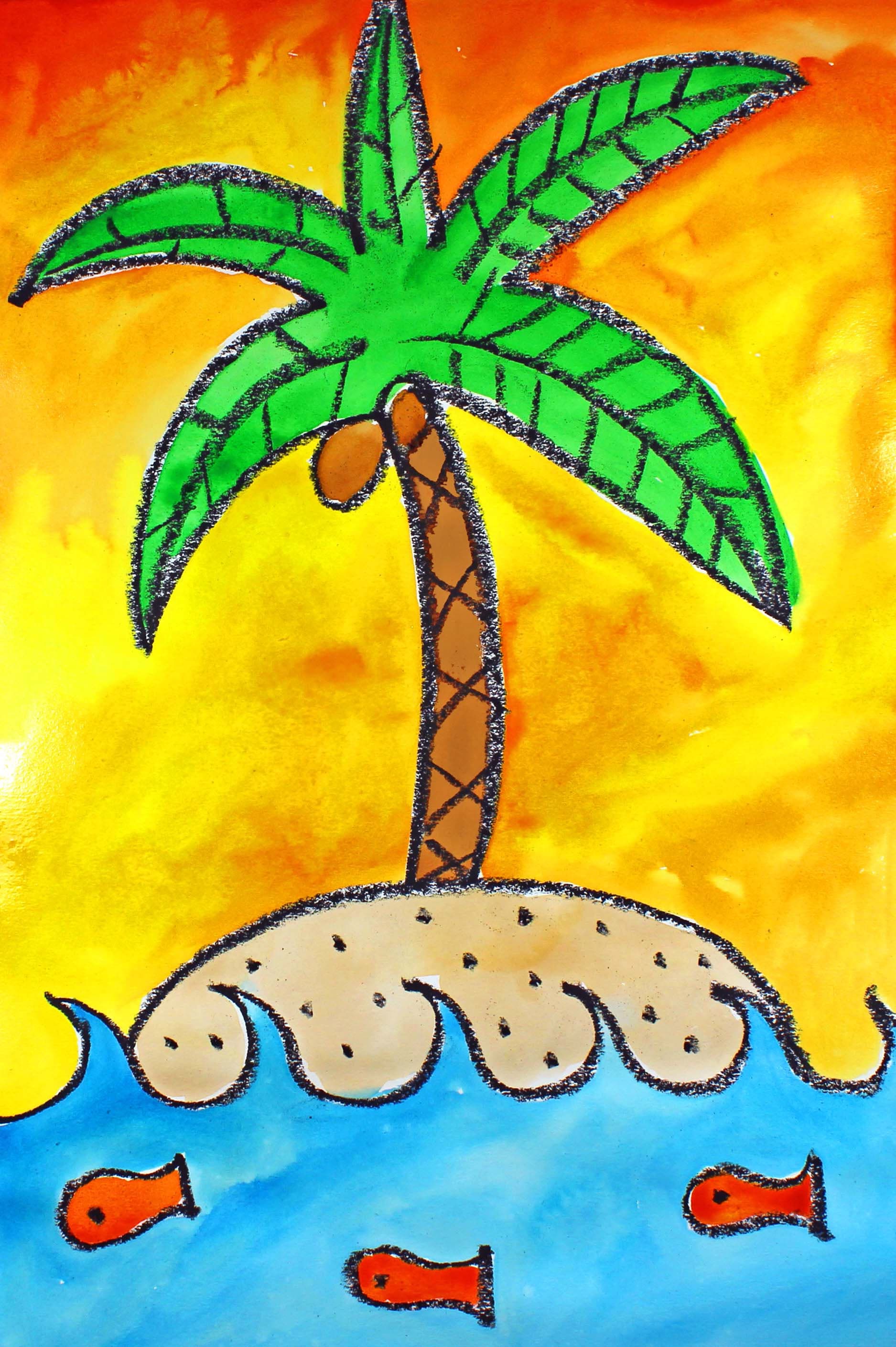 PALM TREE ISLAND | Kid's Video Art Lesson | Easy Drawing & Watercolor ...