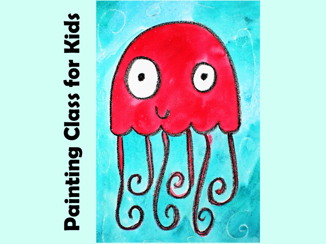JELLYFISH Kids Art Lesson Step-by-step Drawing & Watercolor Painting ...