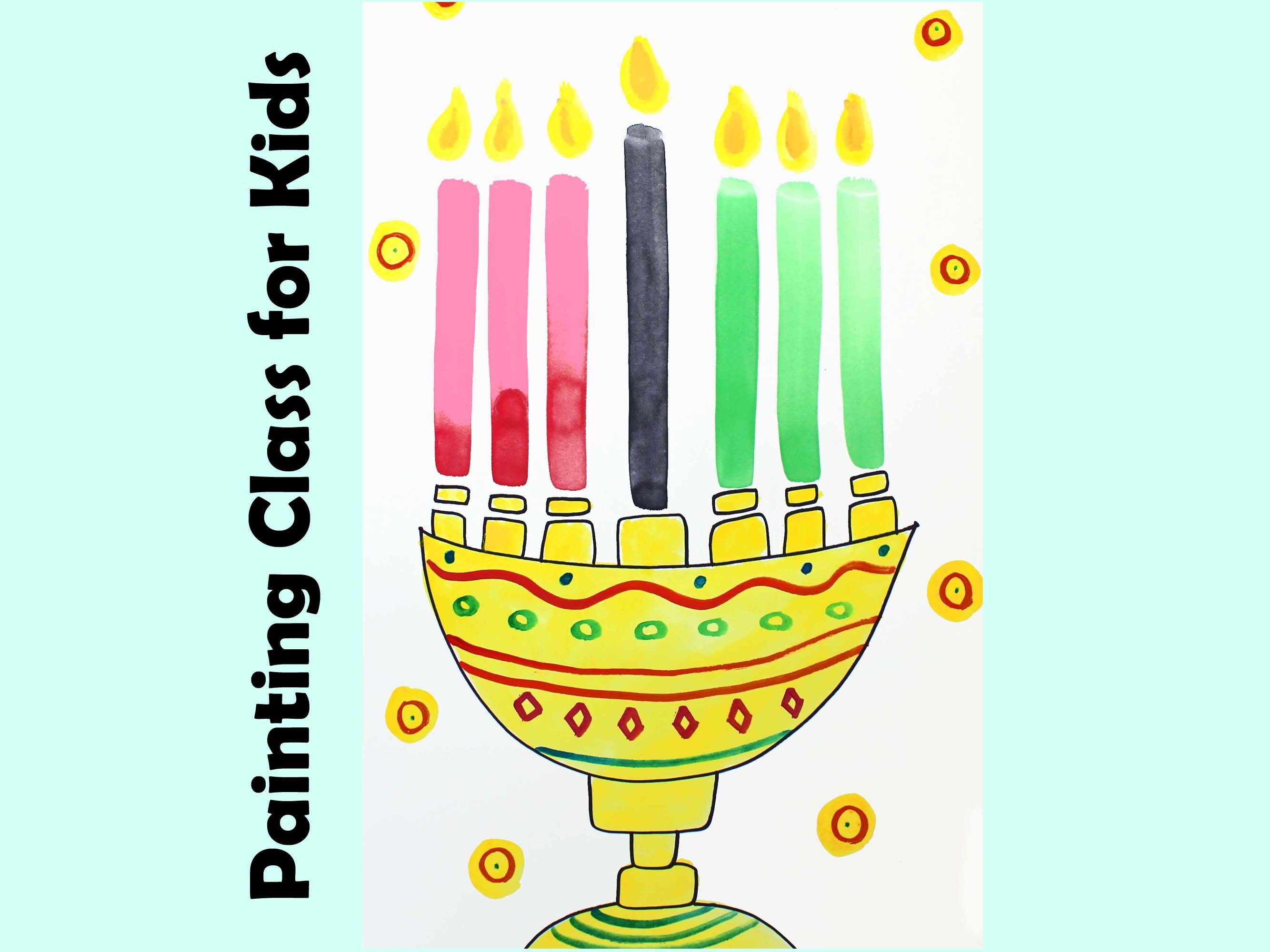 KWANZAA CANDLES Kids Art Lesson Step-by-step Drawing & Watercolor ...