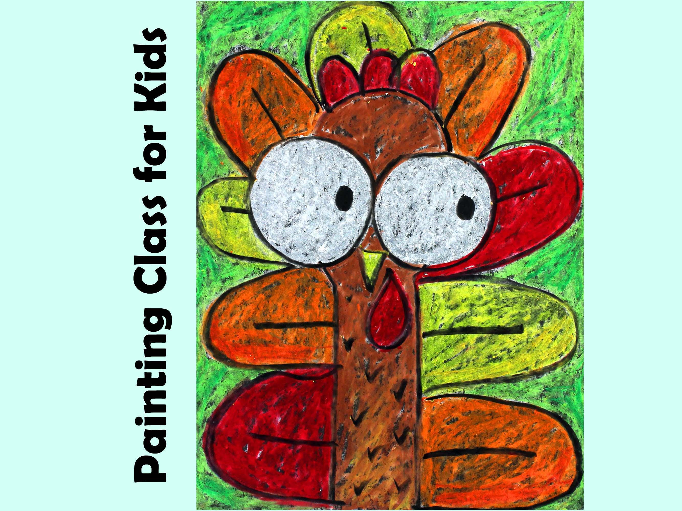 KOOKY TURKEY for THANKSGIVING | Kid's Video Art Lesson | Drawing & Oil ...
