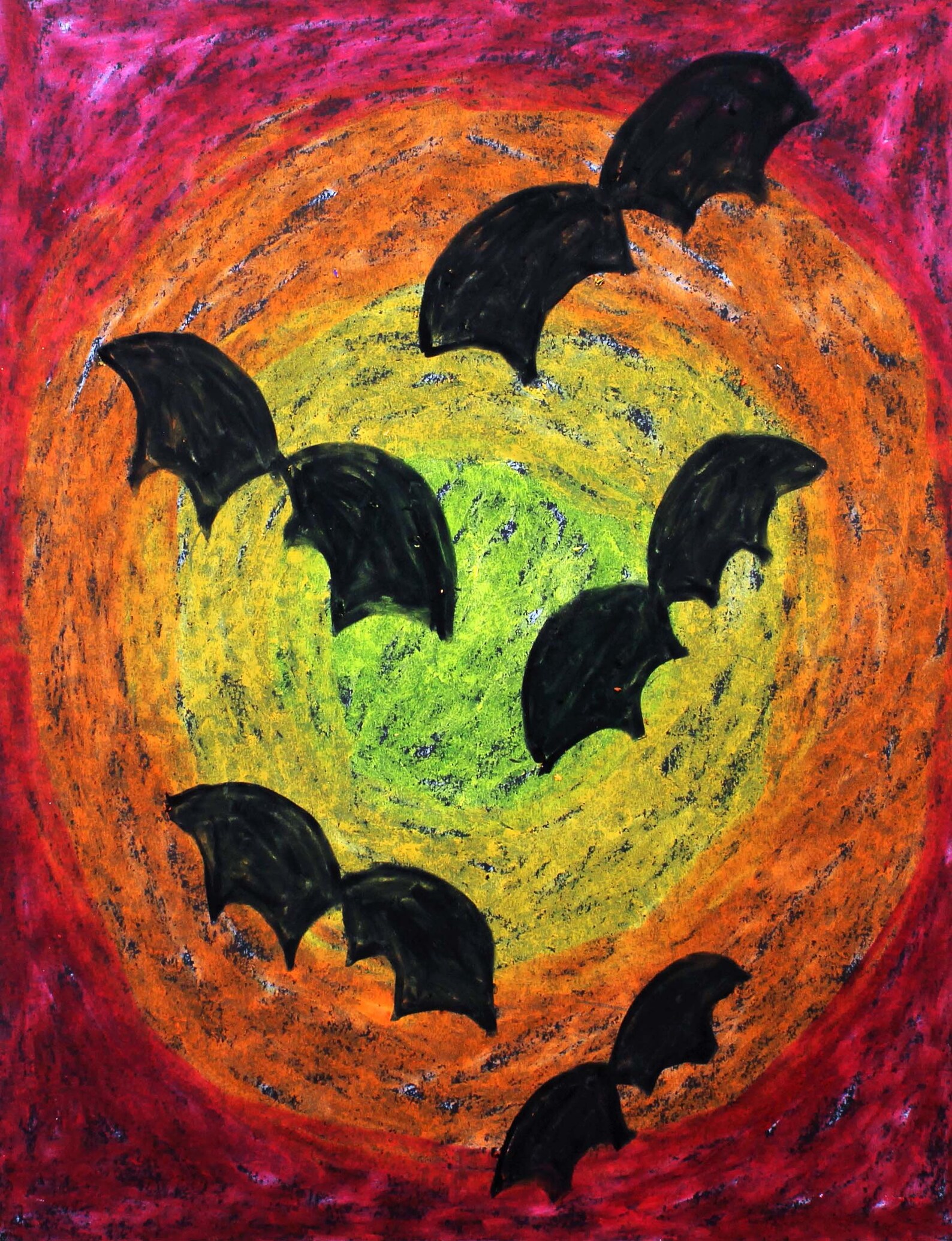 SUNSET BATS for HALLOWEEN | Kids Art Lesson Drawing & Oil Pastel ...