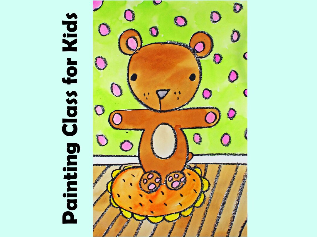 TEDDY BEAR Kids Art Lesson Step-by-step Drawing & Watercolor Painting ...