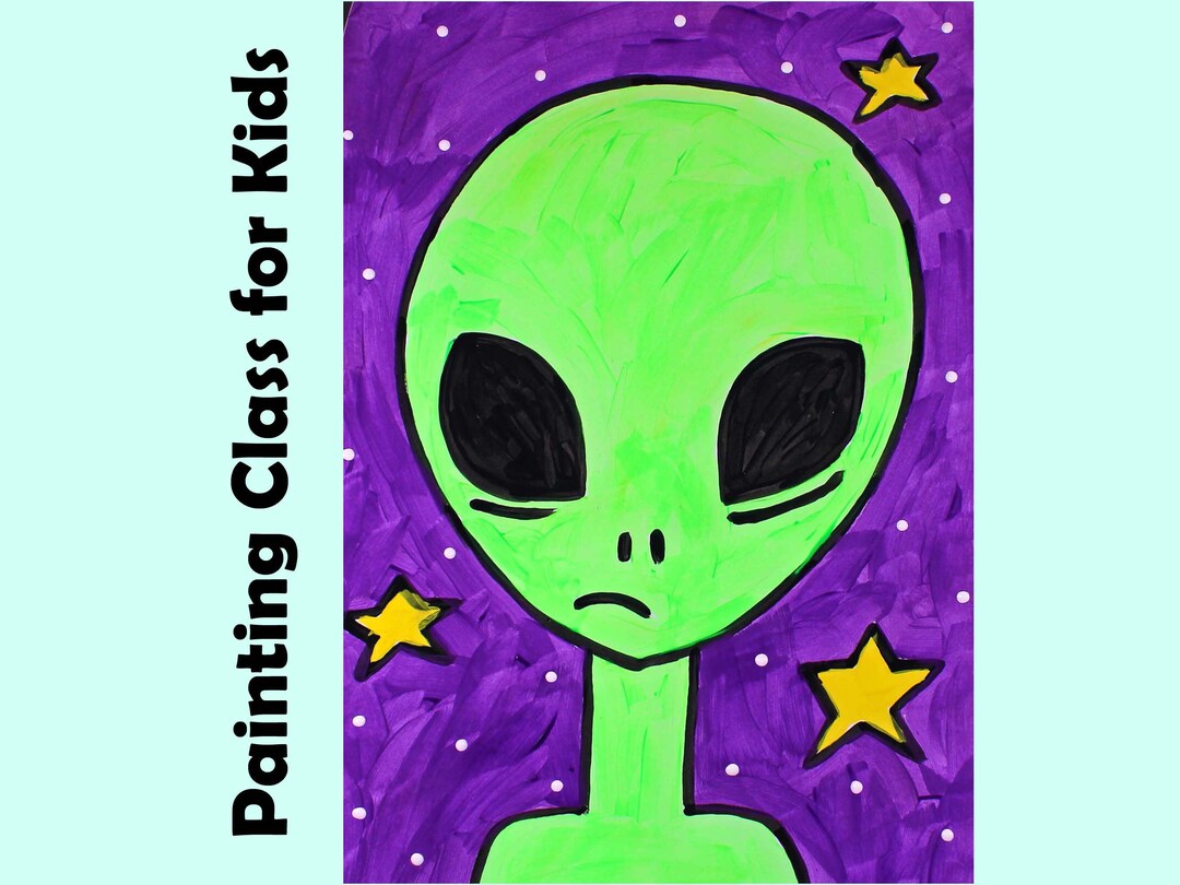 SPACE ALIEN Kid's Art Lesson | Step-by-step Acrylic or Tempera Painting ...