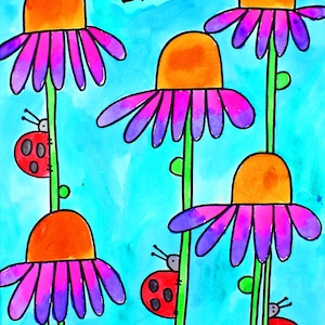 LADYBUG GARDEN Kids Art Lesson Step-by-step Drawing and Watercolor ...