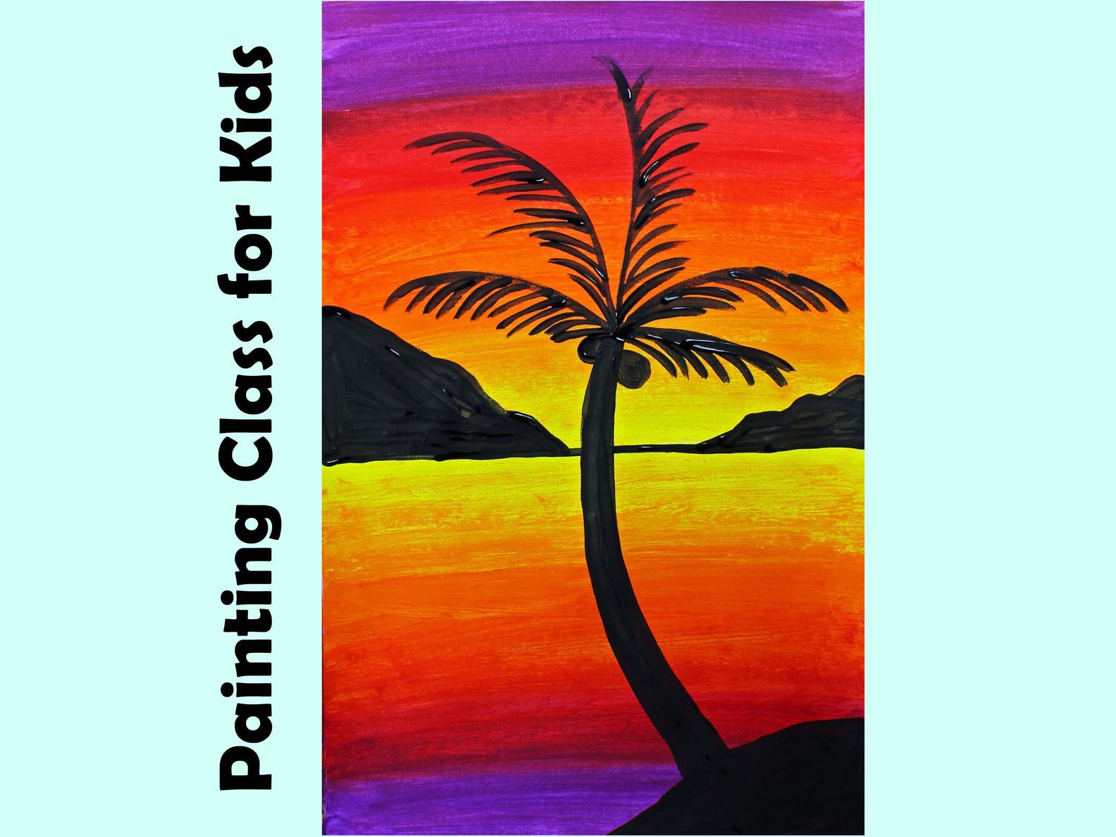 SUNSET PALM SILHOUETTE | Kid's Video Art Lesson Drawing & Tempera or ...