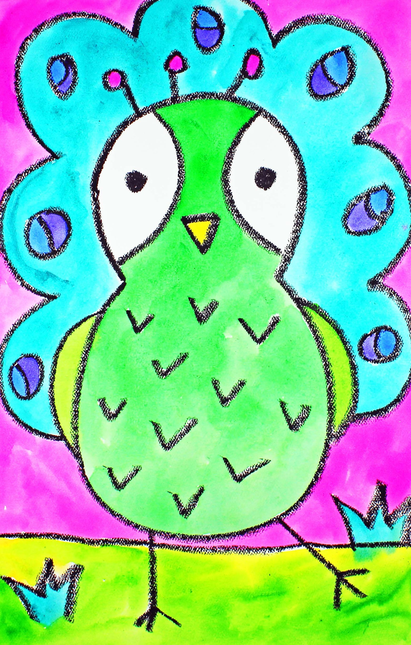 LITTLE PEACOCK Kids Art Lesson Step-by-step Drawing & Watercolor ...
