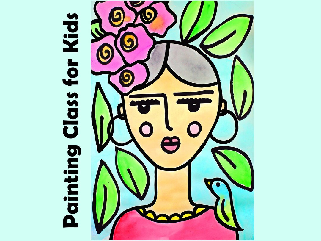 FRIDA KAHLO PORTRAIT Kids Art Lesson Step-by-step Drawing & Watercolor ...