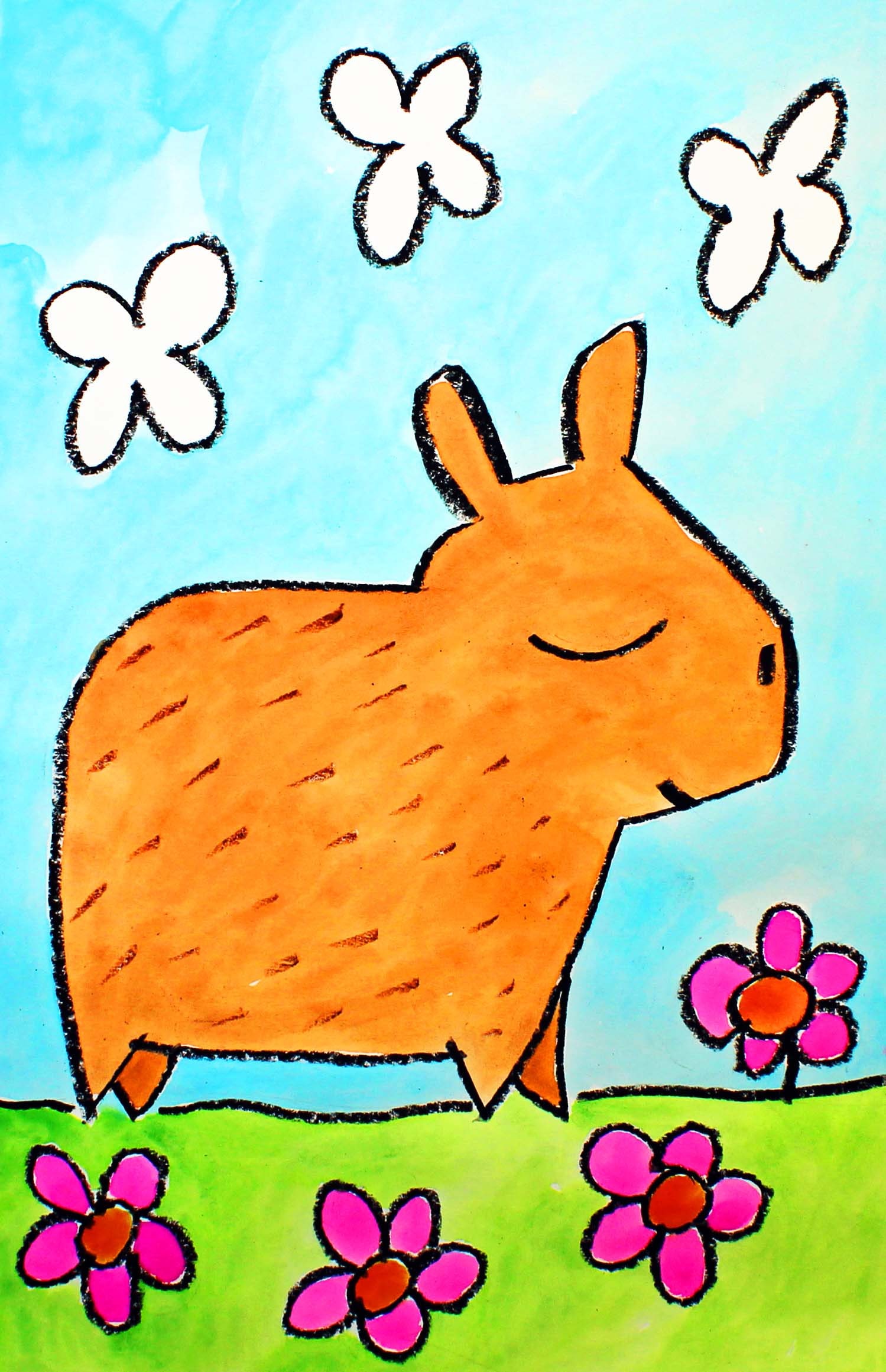 CUTE CAPYBARA | Kid's Video Art Lesson | Drawing & Watercolor Painting ...