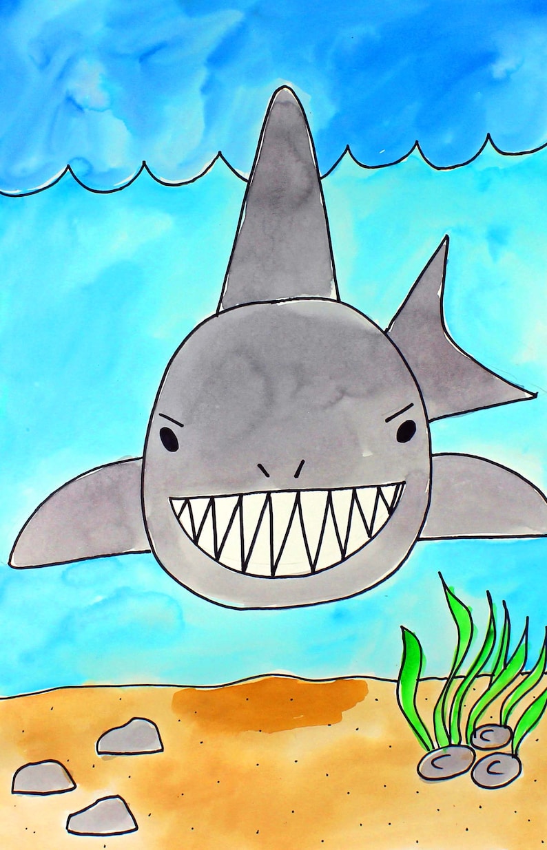 Shark Watercolor Painting Project: Kids Art Lesson (digital Download ...