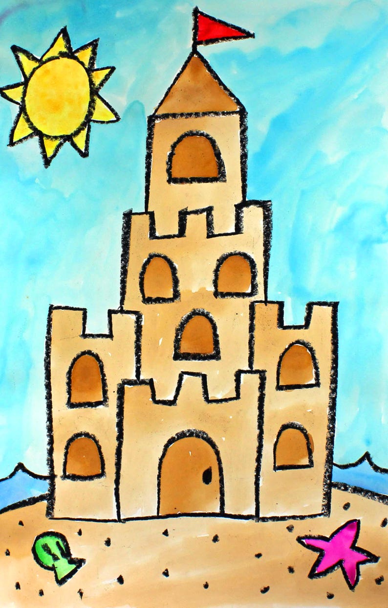 SAND CASTLE at the BEACH | Kid's Video Art Lesson | Drawing ...