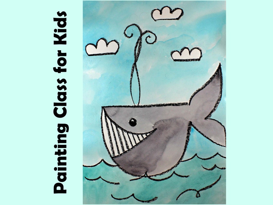 GRAY WHALE Kids Art Lesson Step-by-step Drawing & Watercolor Painting ...