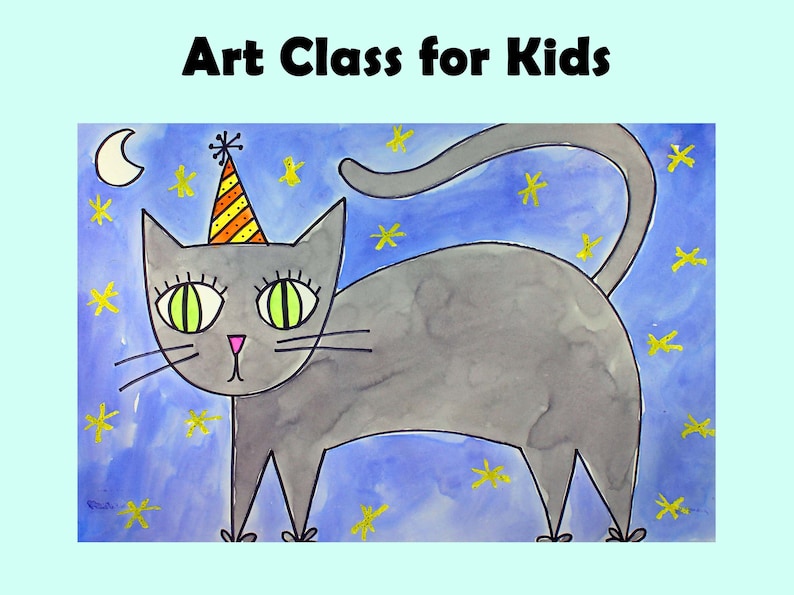CUTE HALLOWEEN CAT | Kid's Video Art Lesson | Easy Drawing & Watercolor ...