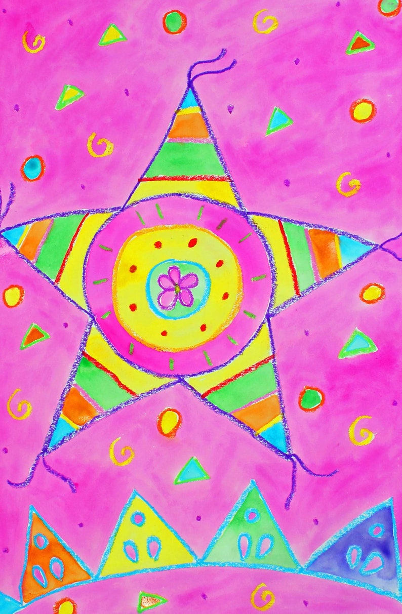STAR PINATA for Cinco De Mayo Kids Art Lesson Drawing & Watercolor ...