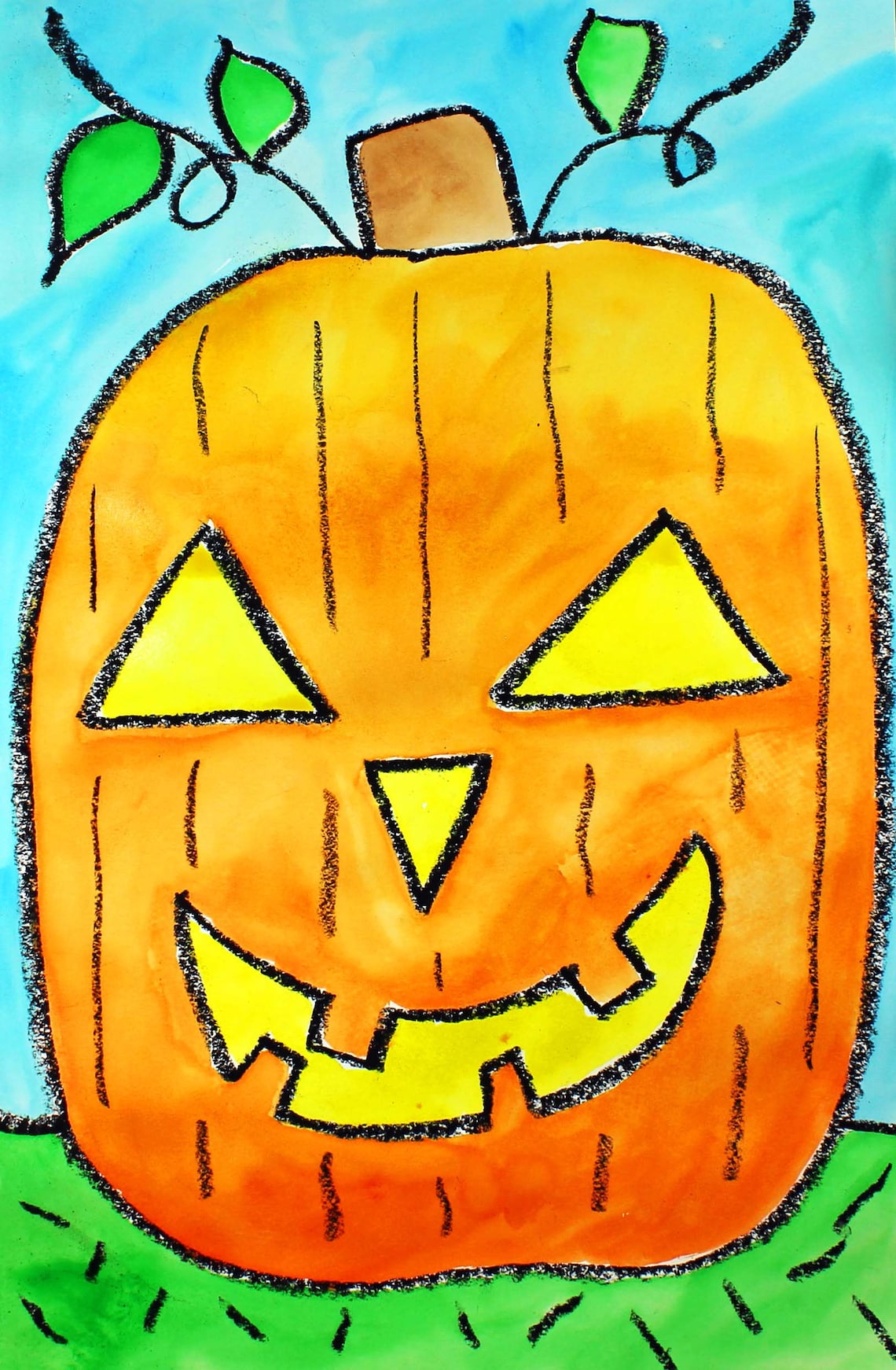 HALLOWEEN JACK-O-LANTERN Kids Art Lesson Pumpkin Drawing & Watercolor ...