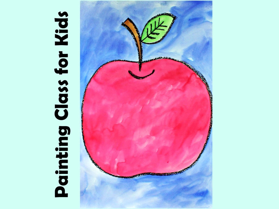 SIMPLE APPLE Kids Art Lesson Step-by-step Drawing & Watercolor Painting ...