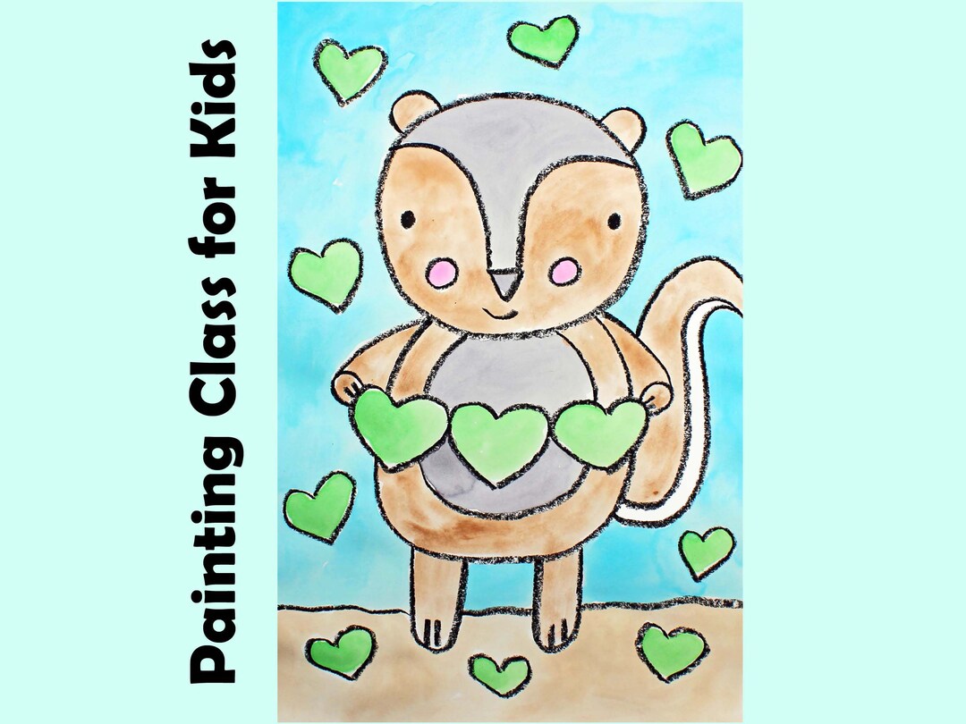 CHIPMUNK With HEARTS | Kids Art Lesson Drawing & Watercolor Painting ...