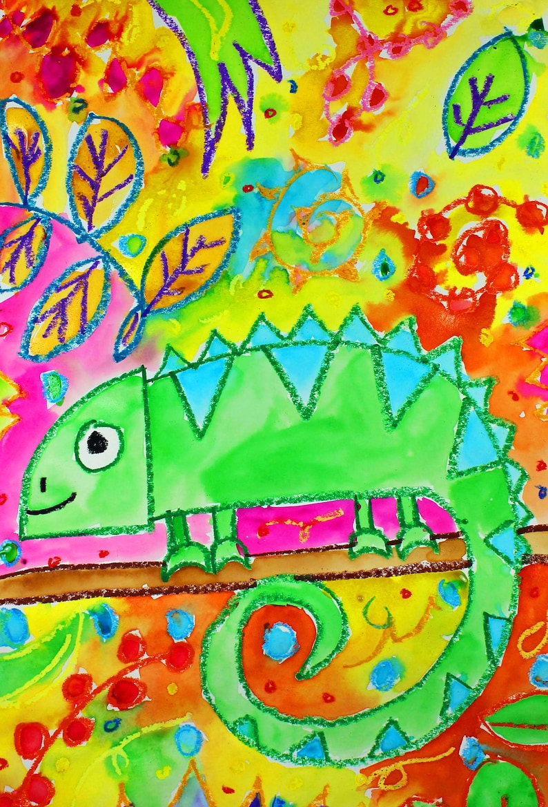 CHAMELEON | Kids EASY Art Lesson Step-by-step Drawing & Watercolor ...