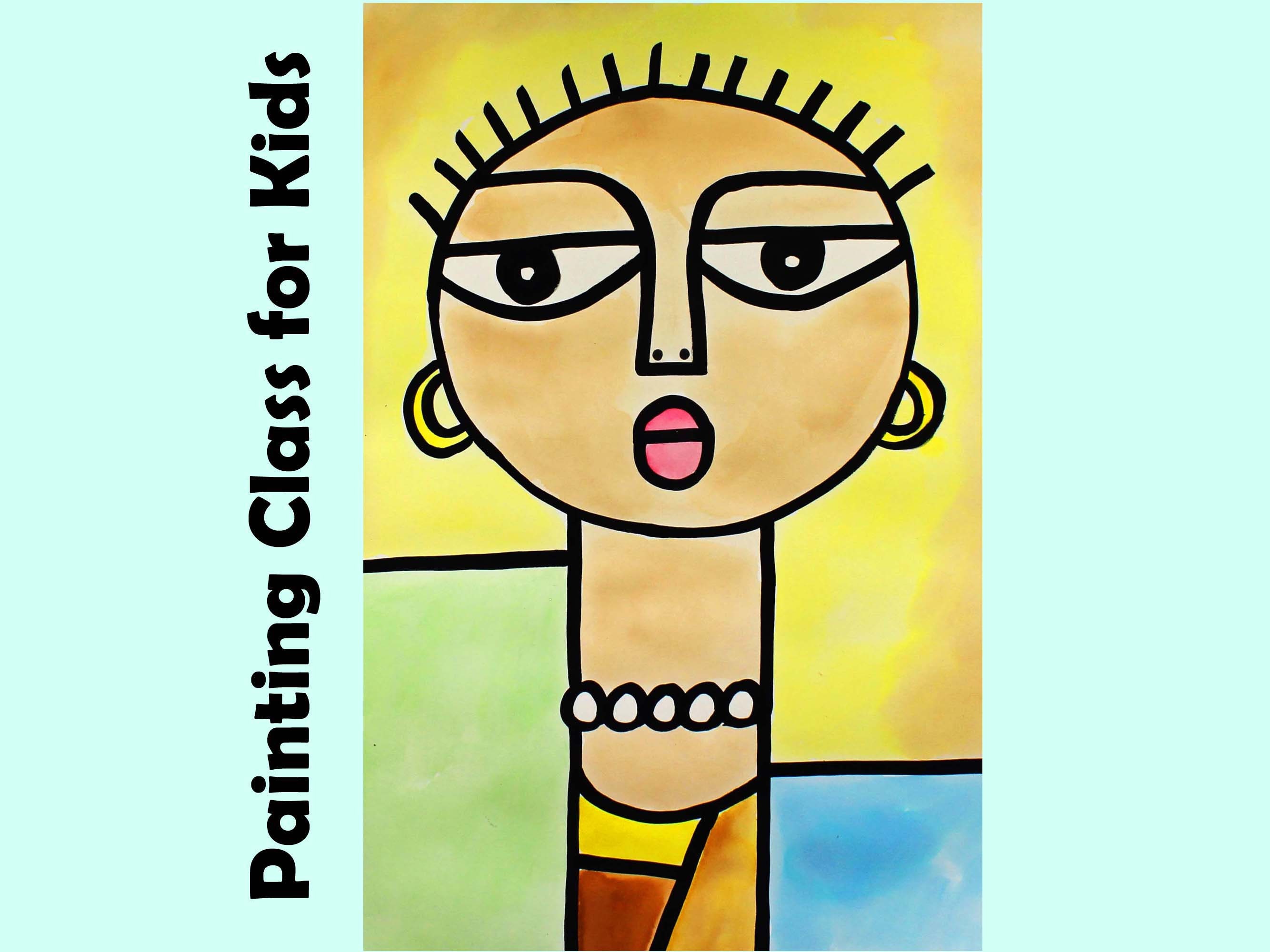 YOUNG GIRL PORTRAIT Kids Art Lesson Step-by-step Drawing and Painting ...