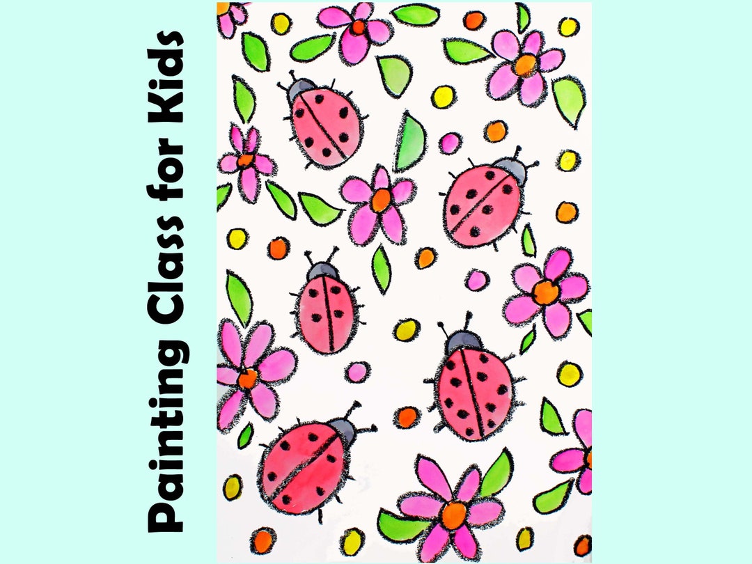 LADYBUGS in the GARDEN | Kids Art Lesson Drawing & Watercolor Painting ...