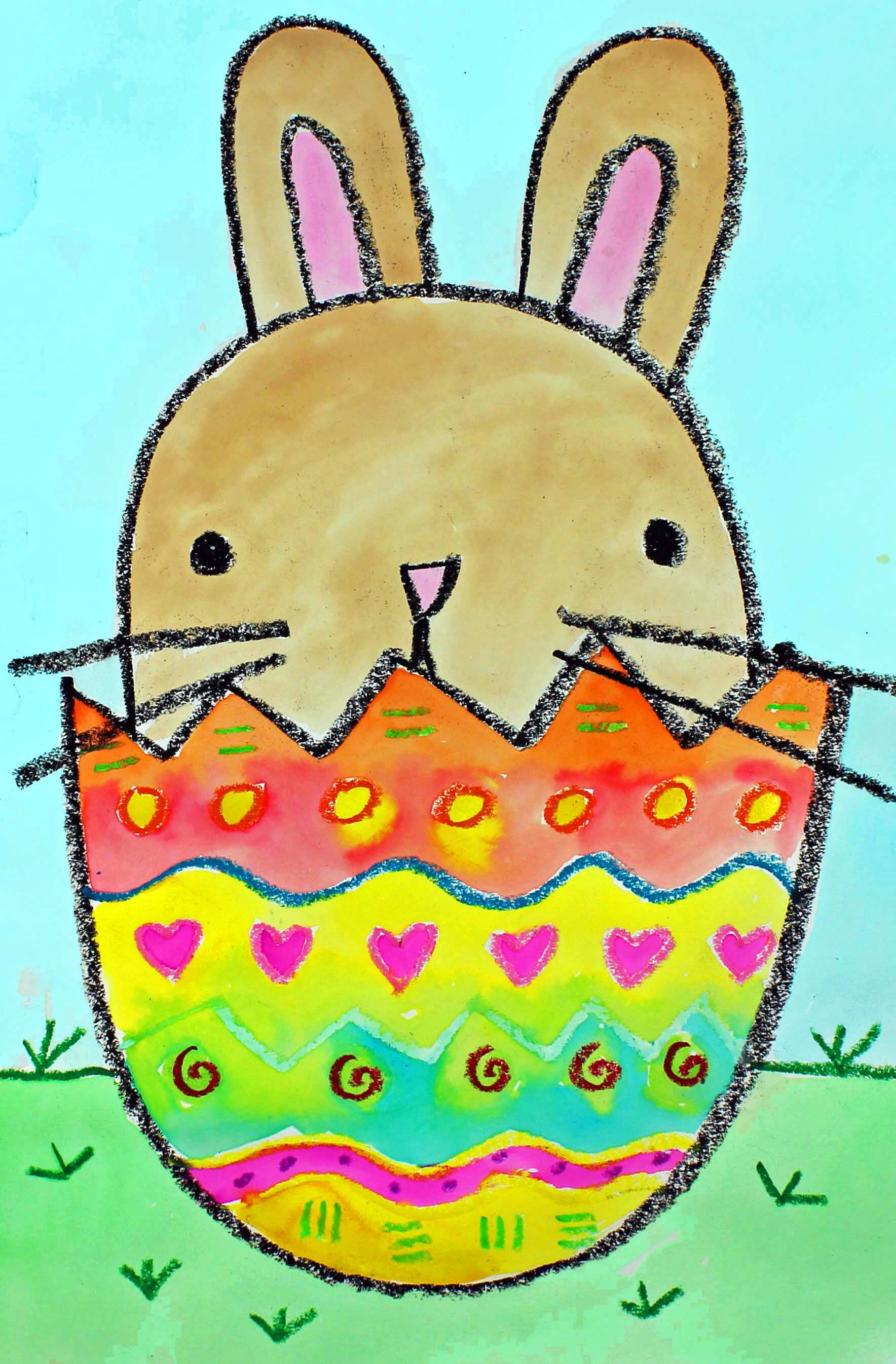 EASTER BUNNY in an EGG | Kids Art Lesson Drawing & Watercolor Painting ...