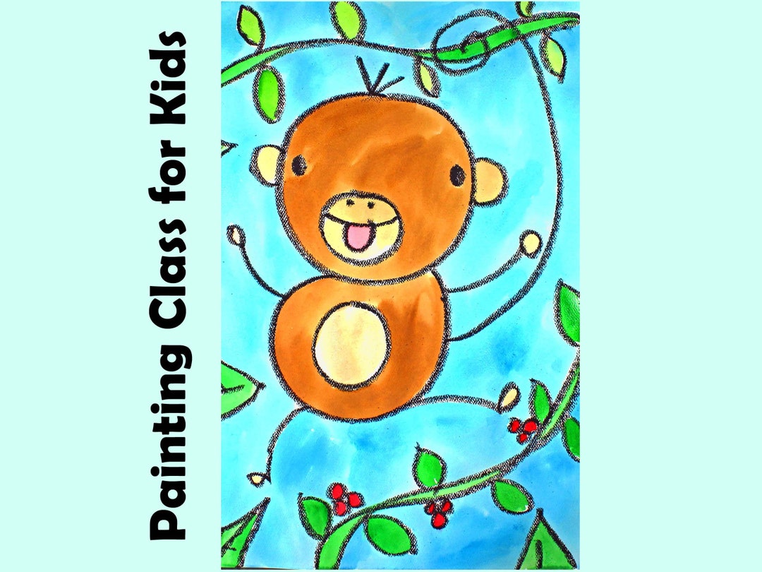 JUNGLE MONKEY Kids Art Lesson Step-by-step Drawing & Watercolor ...
