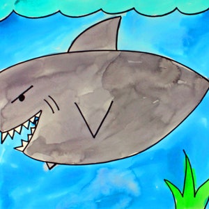 BIG DADDY SHARK | Easy Kid's Video Art Lesson | Drawing & Watercolor ...