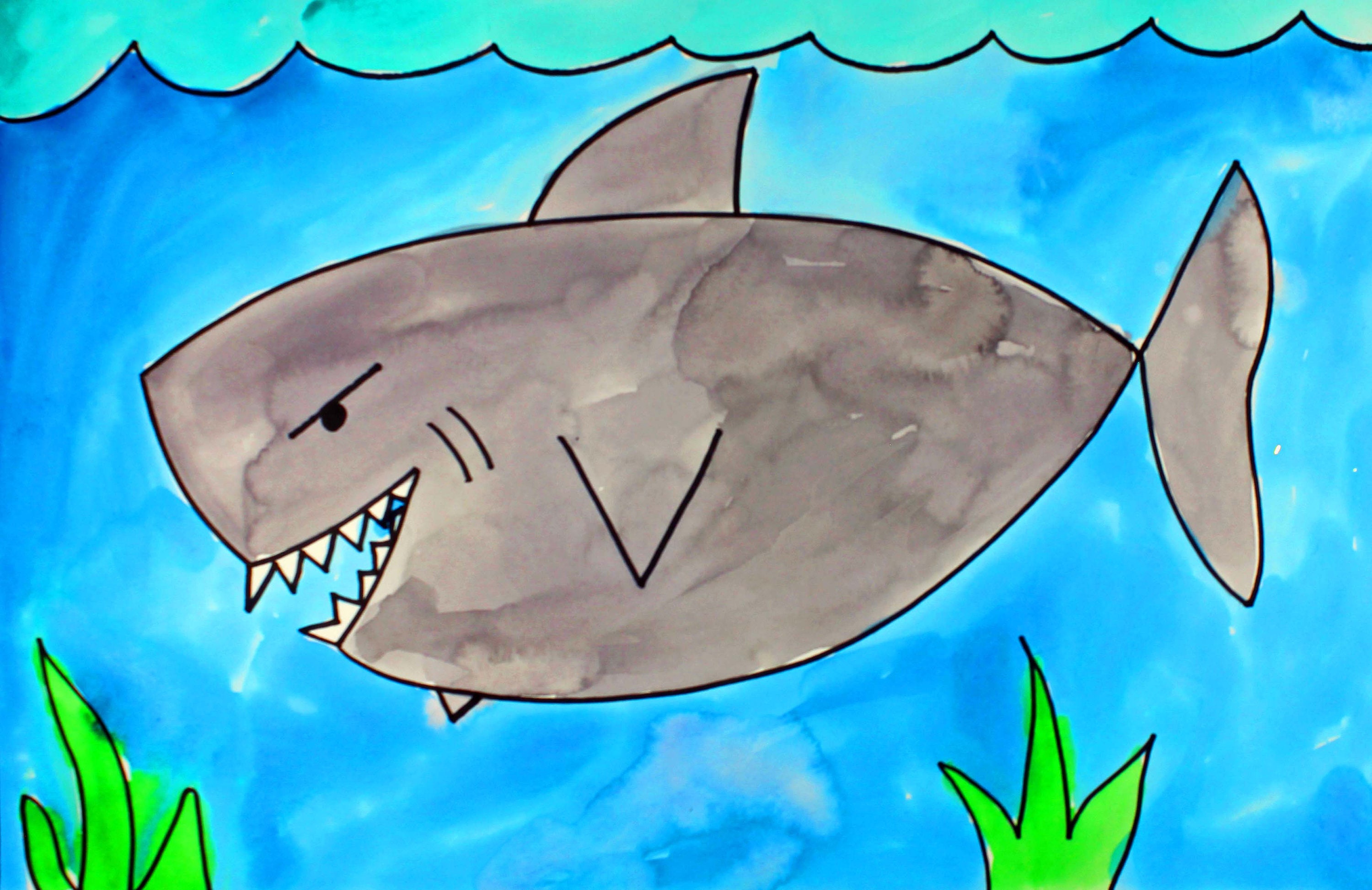 BIG DADDY SHARK | Easy Kid's Video Art Lesson | Drawing & Watercolor ...