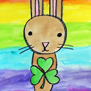 SHAMROCK RAINBOW BUNNY | Kids St. Patrick's Day Art Lesson | Drawing ...