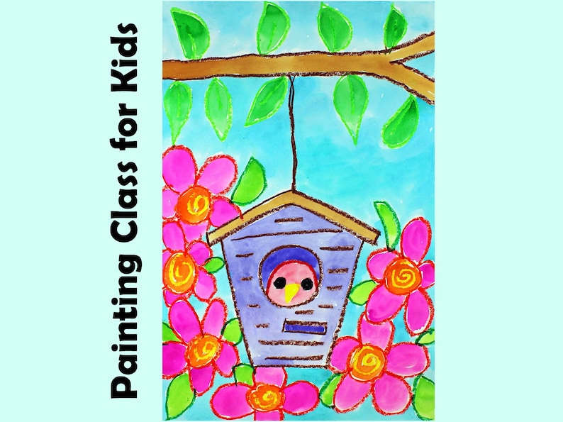 Bird in Birdhouse: Kids Watercolor Painting Lesson (digital Video) - Etsy