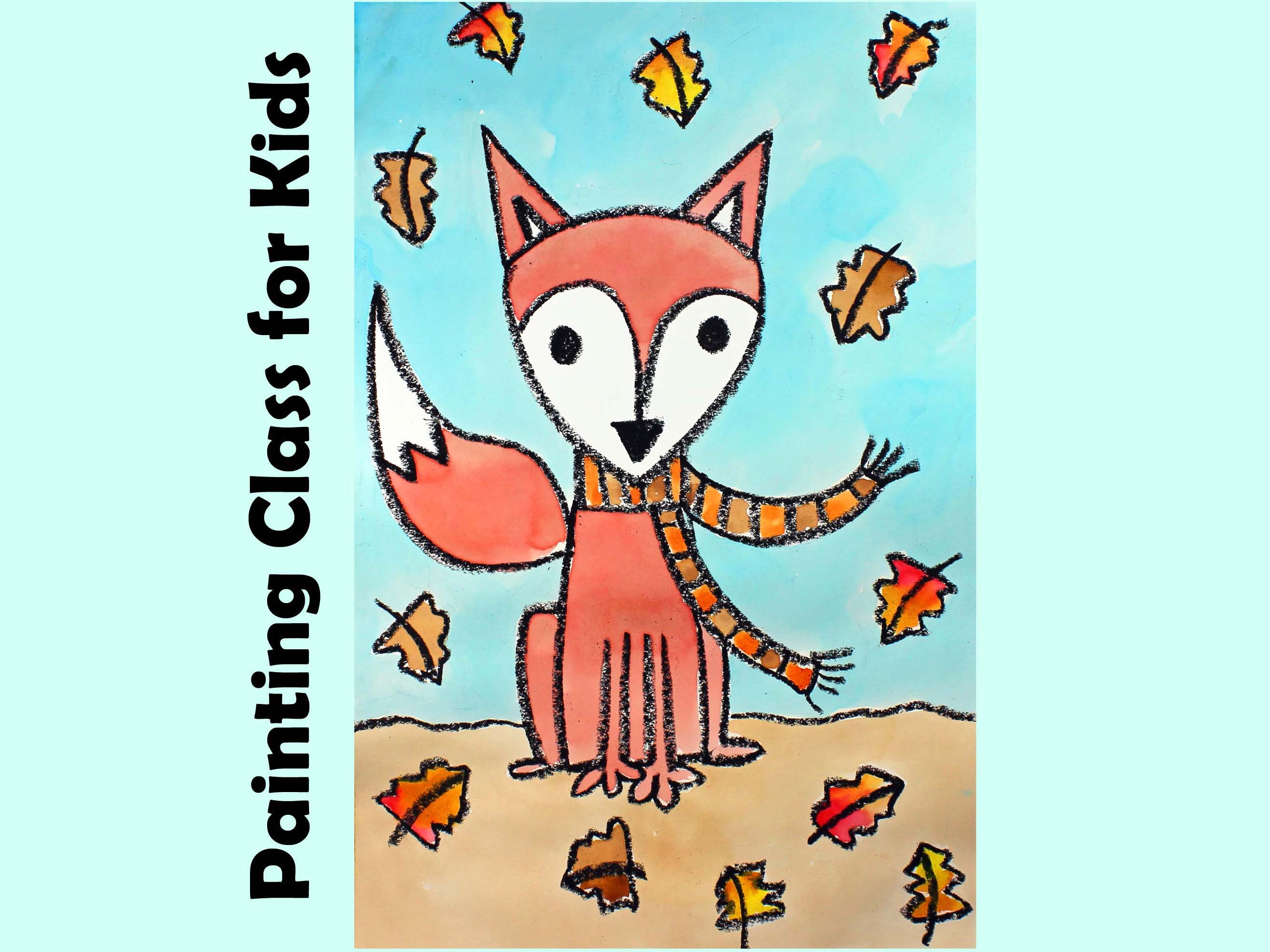 LITTLE AUTUMN FOX in the Fall | Kid's Art Lesson Step-by-step Drawing ...