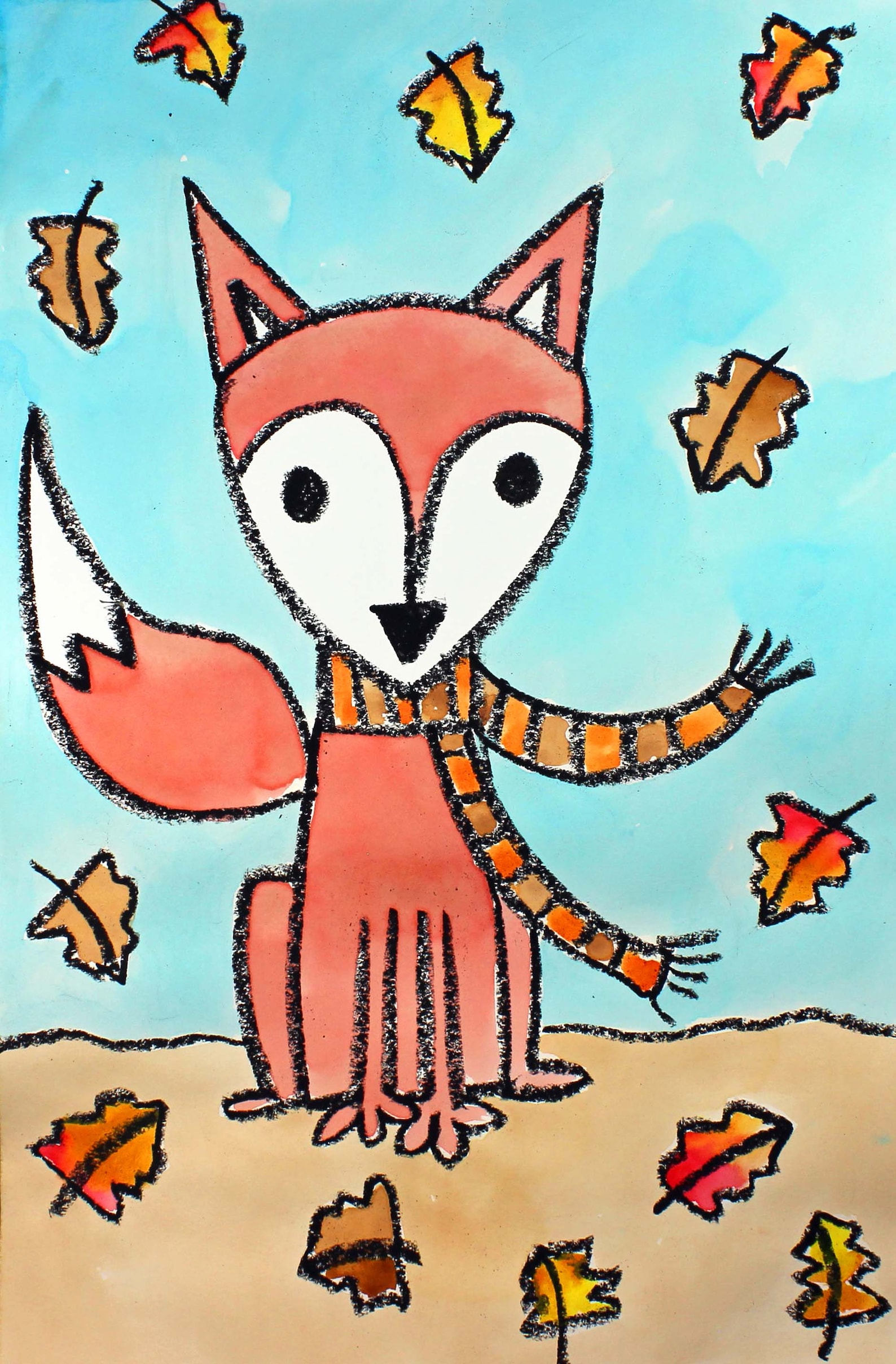 LITTLE AUTUMN FOX in the Fall | Kid's Art Lesson Step-by-step Drawing ...