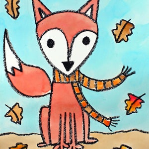 LITTLE AUTUMN FOX in the Fall | Kid's Art Lesson Step-by-step Drawing ...