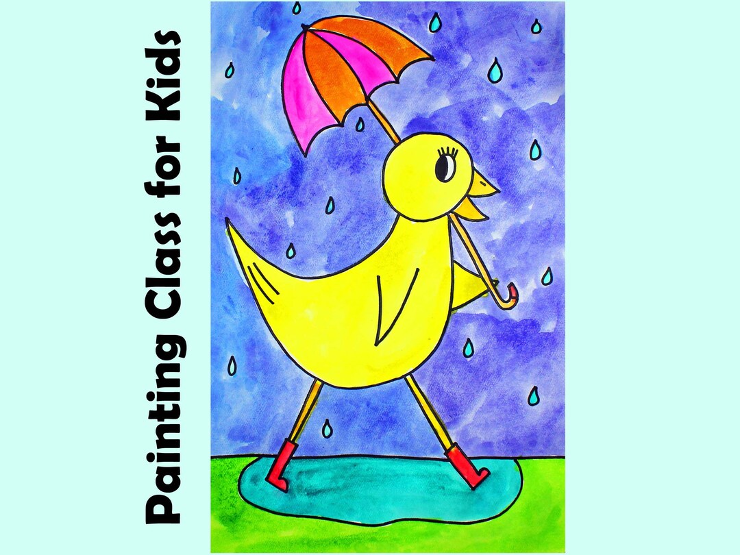 DUCK in the RAIN Kids Art Lesson Step-by-step Drawing & Watercolor ...