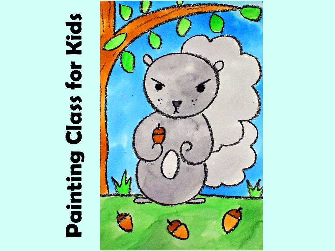SQUIRREL AND ACORN Kids Art Lesson Step-by-step Drawing & - Etsy