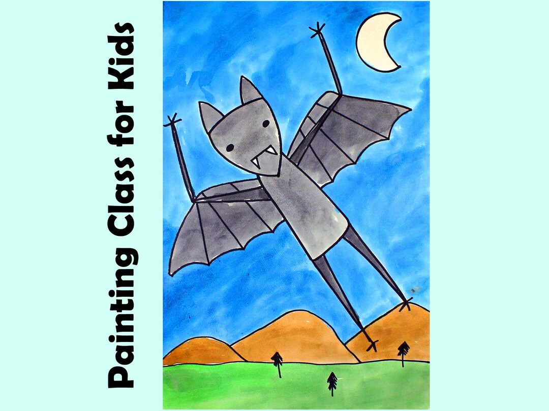 HALLOWEEN BAT Kids Art Lesson Step-by-step Drawing & Watercolor ...