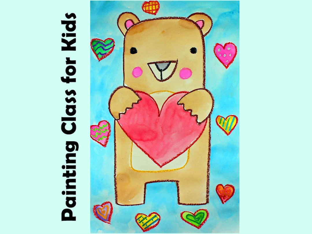 BEAR With HEARTS CARTOON Kids Art Lesson Step-by-step Drawing ...