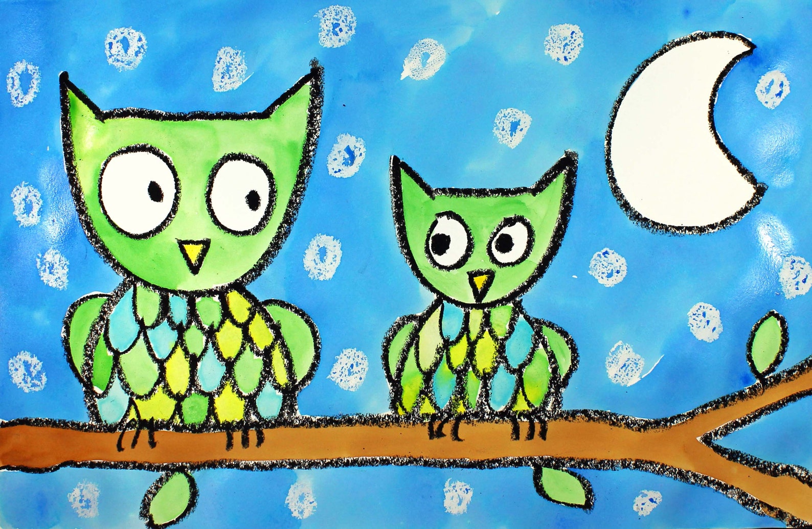 LITTLE NIGHT OWLS Kids Art Lesson Step-by-step Drawing & Watercolor ...