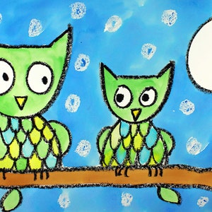LITTLE NIGHT OWLS Kids Art Lesson Step-by-step Drawing & Watercolor ...