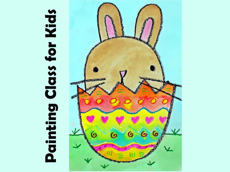 EASTER BUNNY in an EGG | Kids Art Lesson Drawing & Watercolor Painting ...