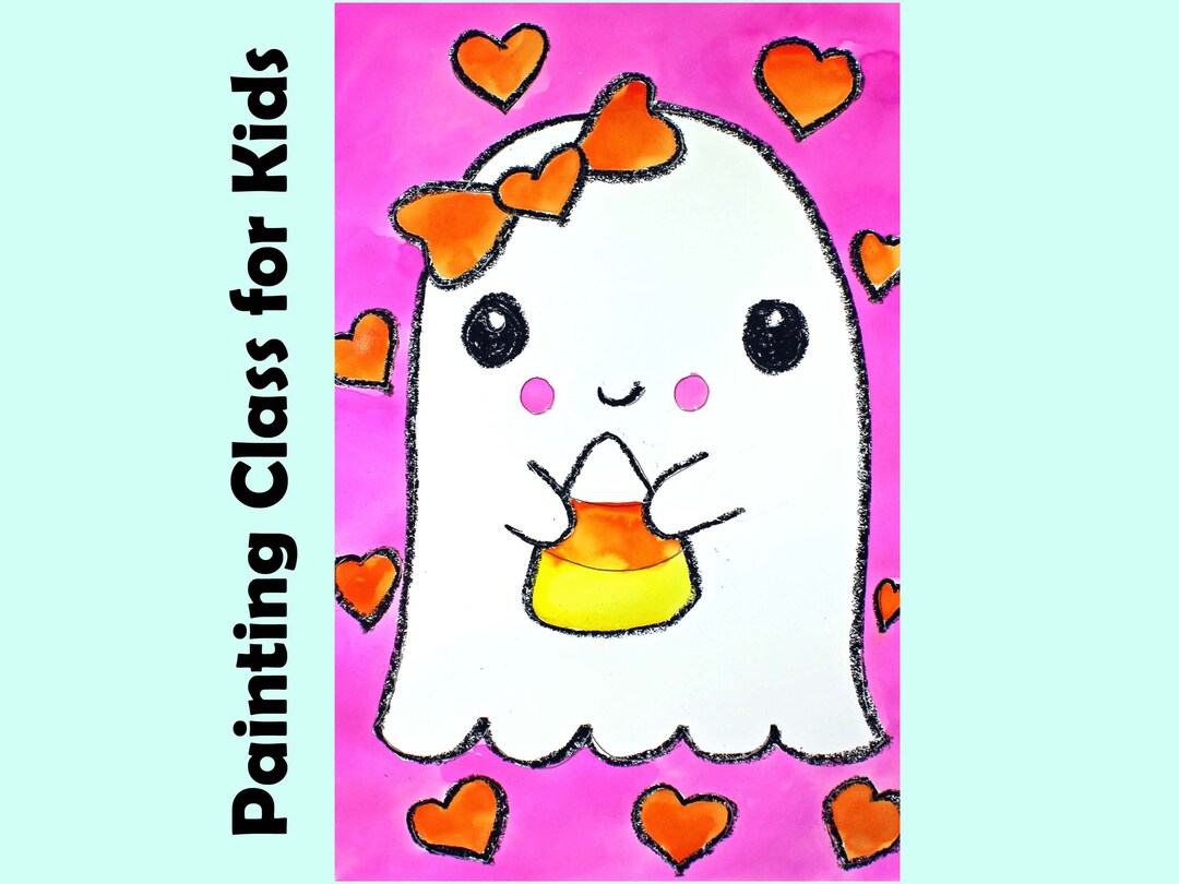 GHOST and CANDY CORN Kids Art Lesson Step-by-step Drawing & Watercolor ...