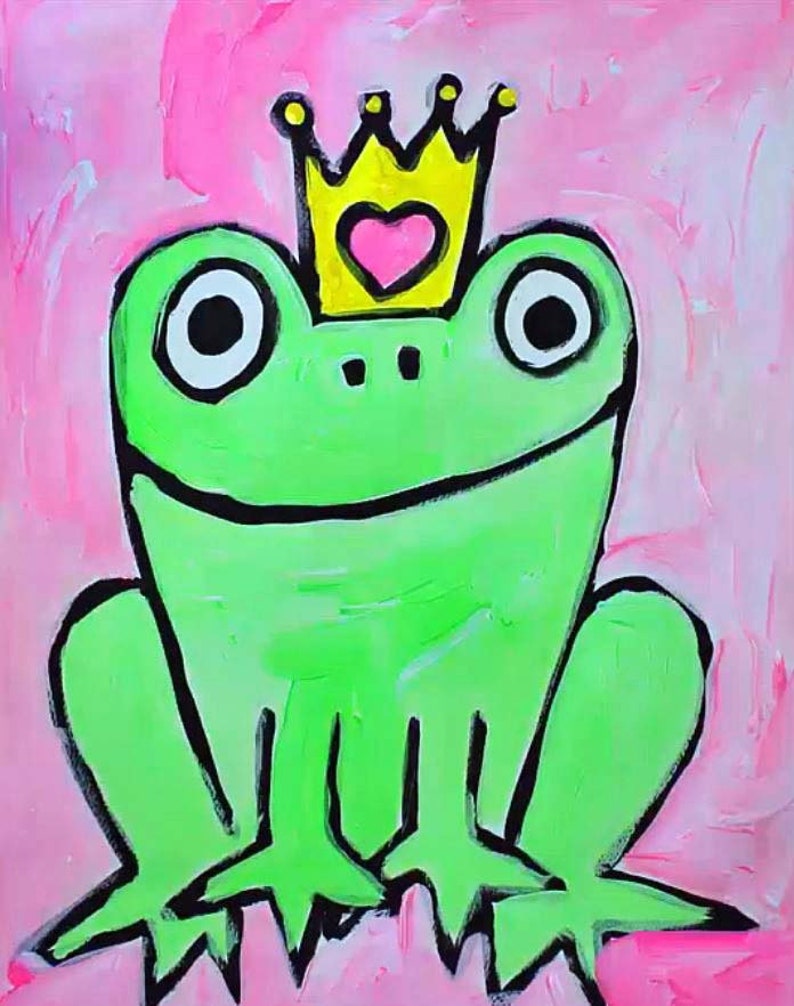 FROG PRINCESS Kids Art Lesson Step-by-step Drawing & Acrylic Painting ...