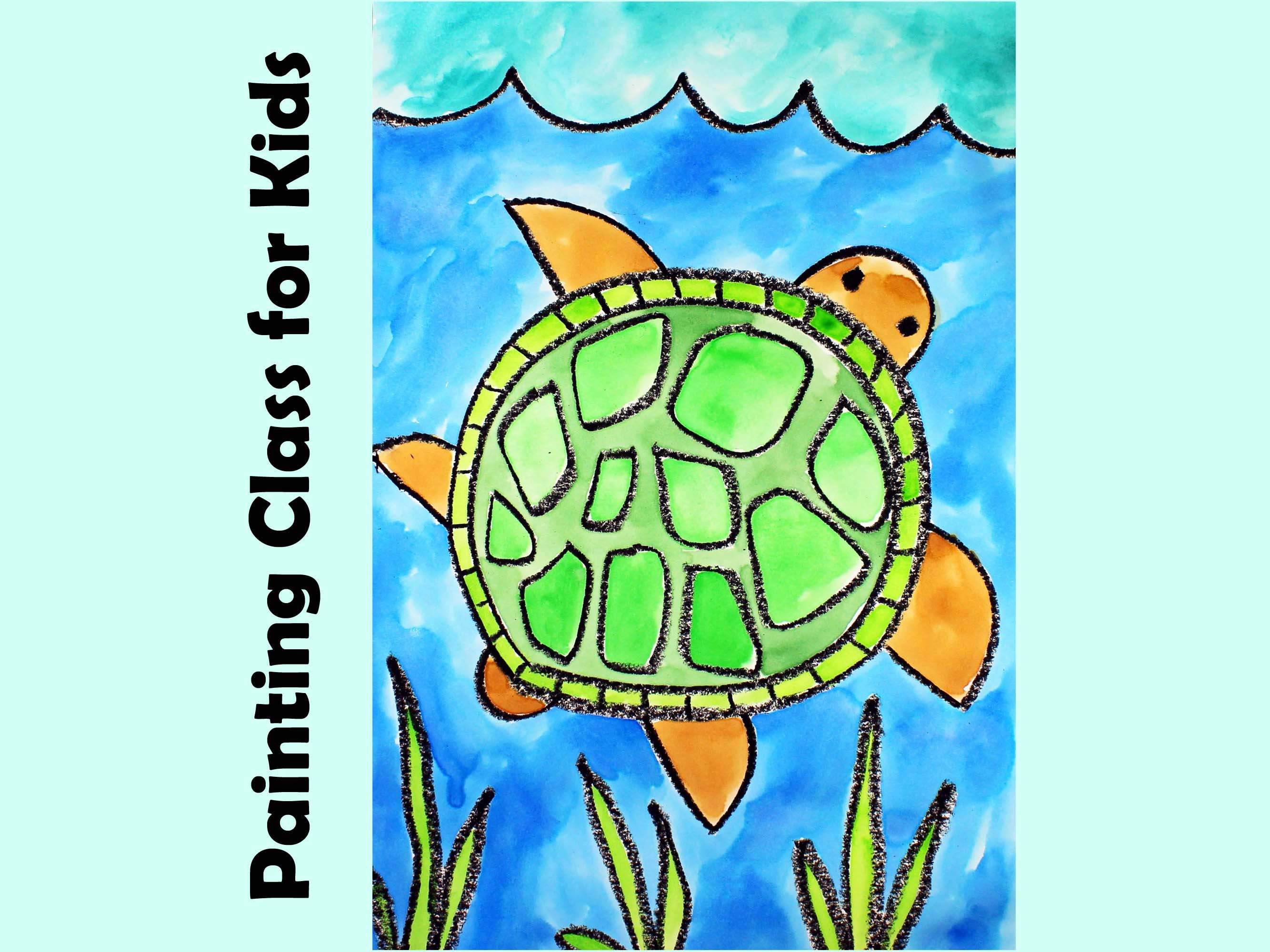 Sea Turtle Art Lesson: Kids Drawing & Watercolor Project (digital Video ...