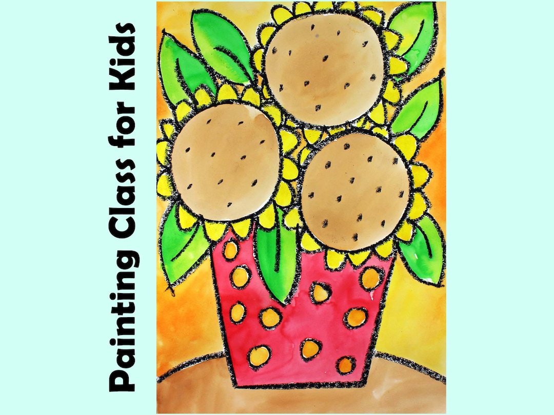 Sunflower Art Lesson: Kids Drawing & Watercolor Video (digital Download ...