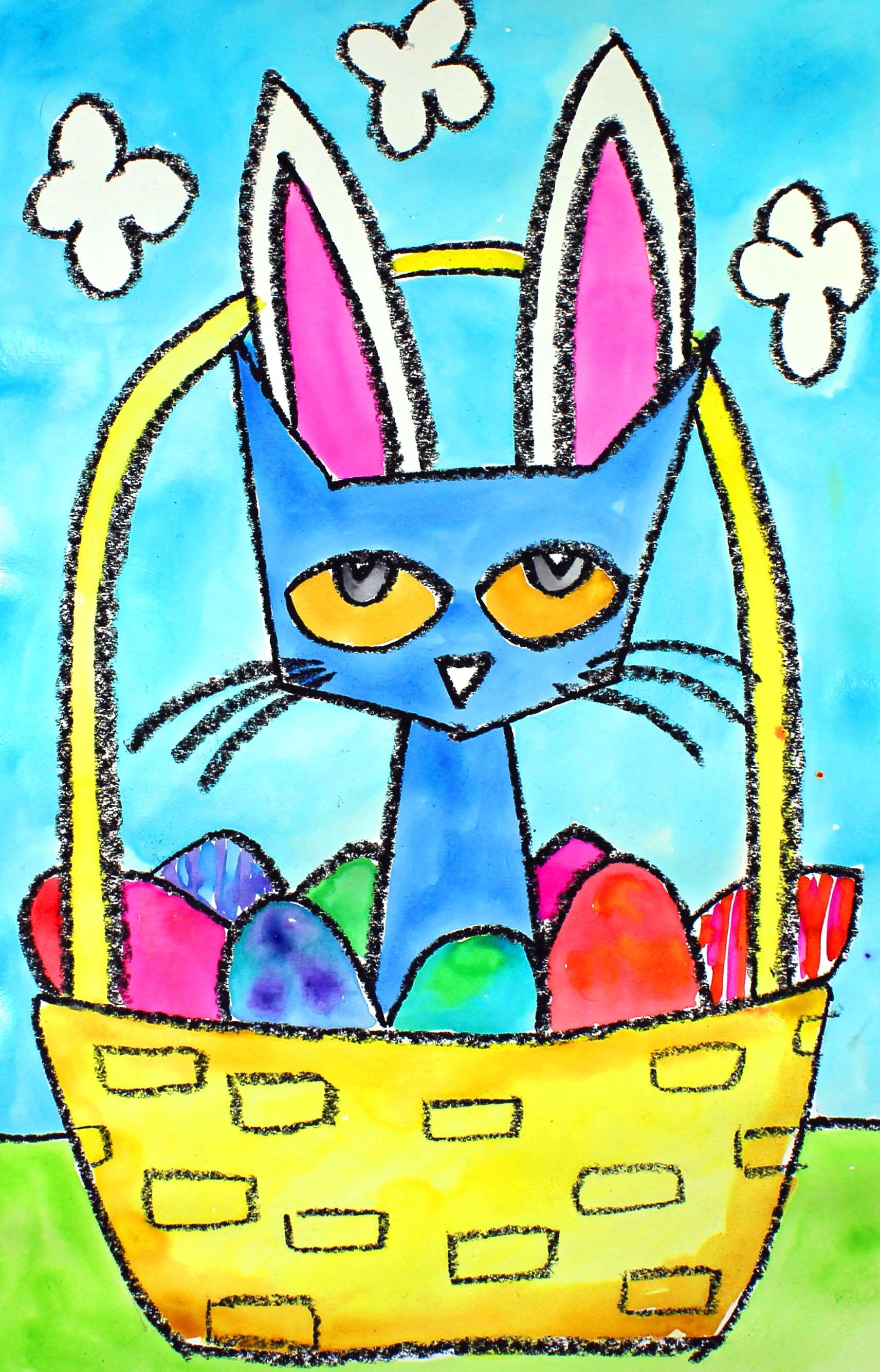 EASTER CAT | Kids EASY Art Lesson Step-by-step Drawing & Watercolor ...