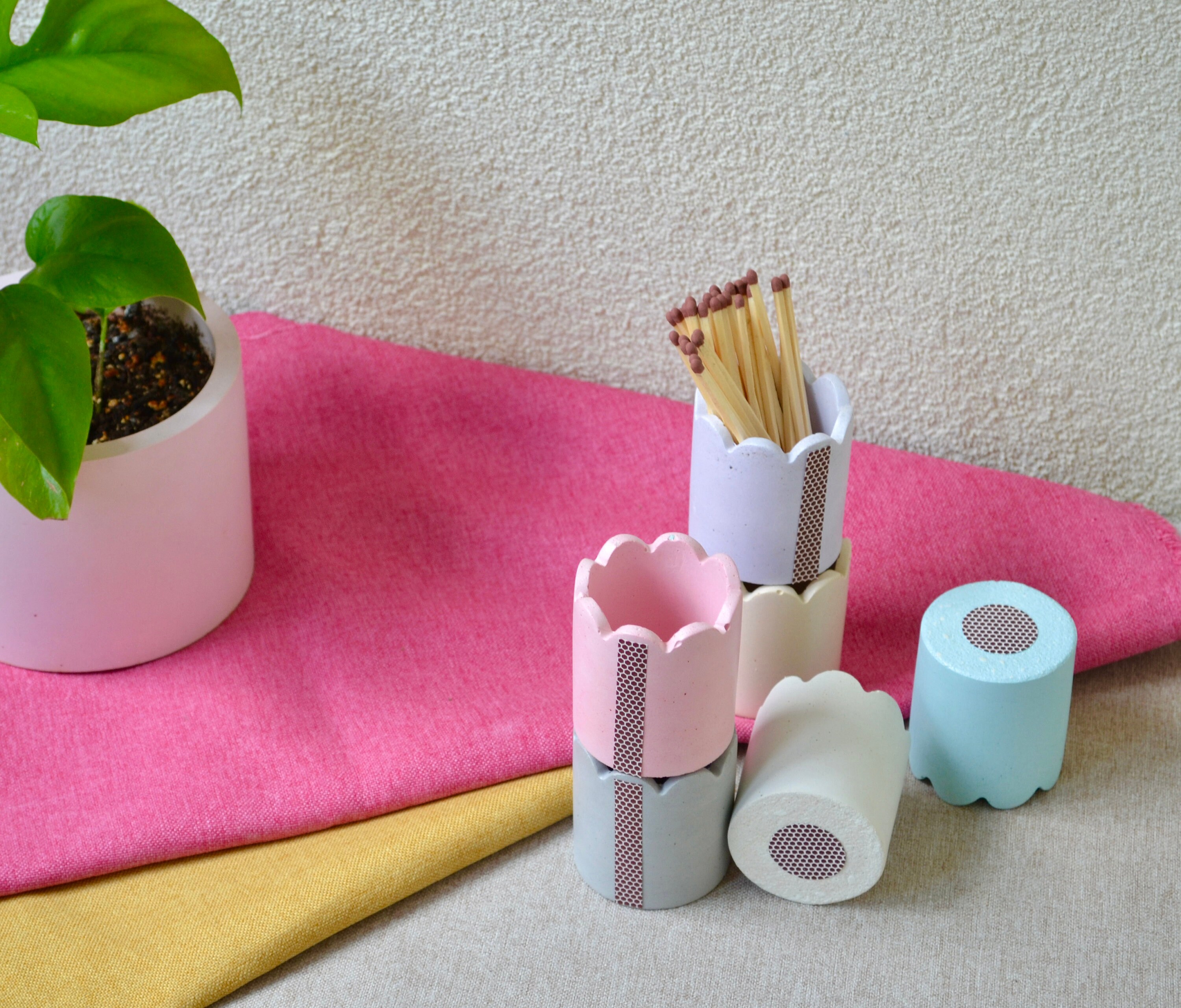 Concrete Matchstick Holder With Striker, Long Matches Pot, Cotton Buds ...