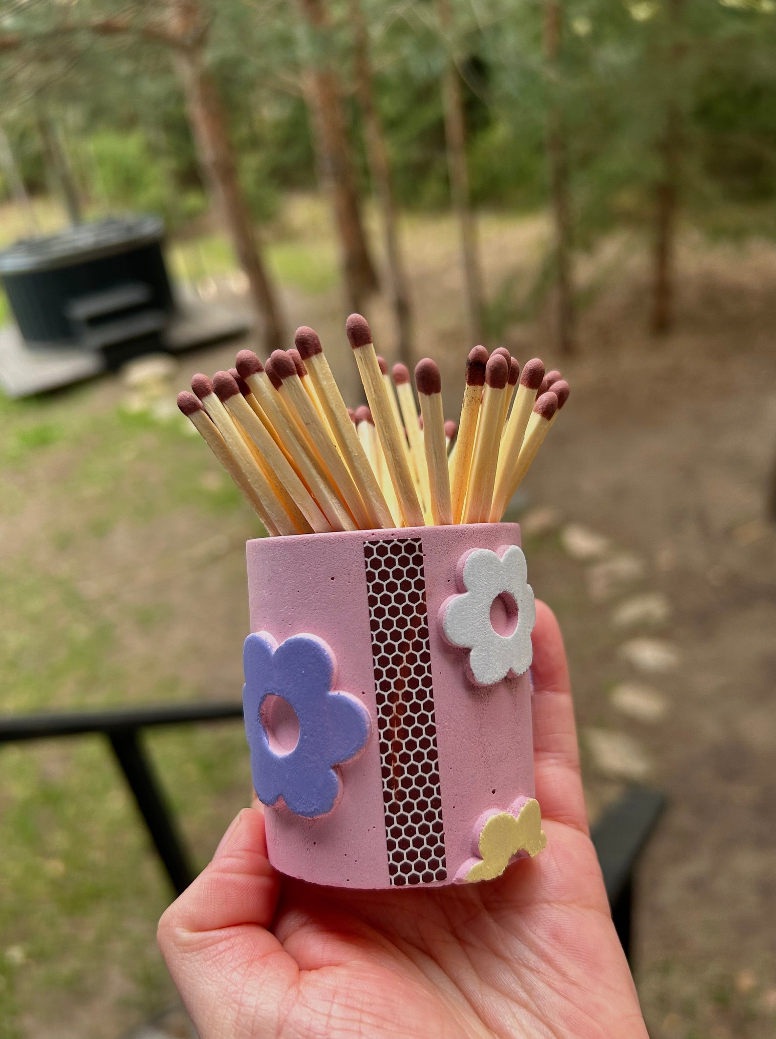 Colorful Petal Matchstick Pot With Striker, Long Matches Holder ...