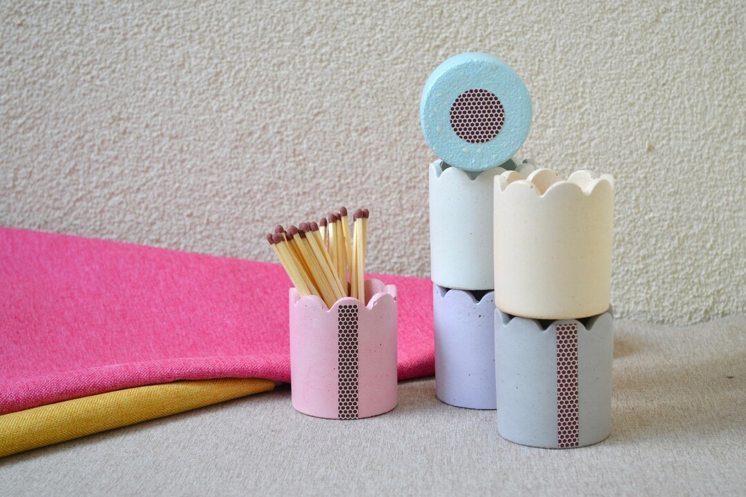 Concrete Matchstick Holder With Striker, Long Matches Pot, Cotton Buds ...